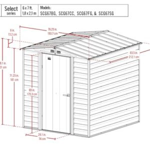 Arrow Select 6' x 7' Outdoor Lockable Steel Storage Shed Building, Charcoal