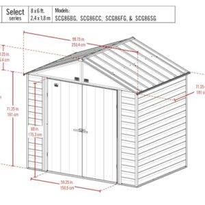 Arrow Select 8' x 6' Outdoor Lockable Steel Storage Shed Building, Flute Grey