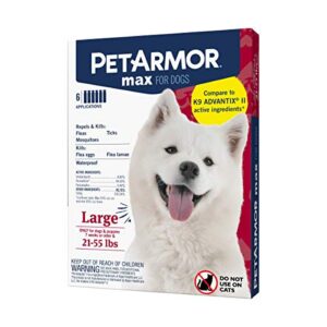 petarmor max flea, tick and mosquito prevention for large dogs (21 to 55 pounds), topical dog flea treatment repels and kills, 6 month supply