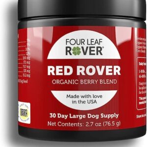 Four Leaf Rover - Red Rover - Organic Berry Blend Dog Prebiotics, Polyphenols, and Antioxidants - 5 to 60 Day Supply, Depending on Dog’s Weight - Vet Formulated - for All Breeds