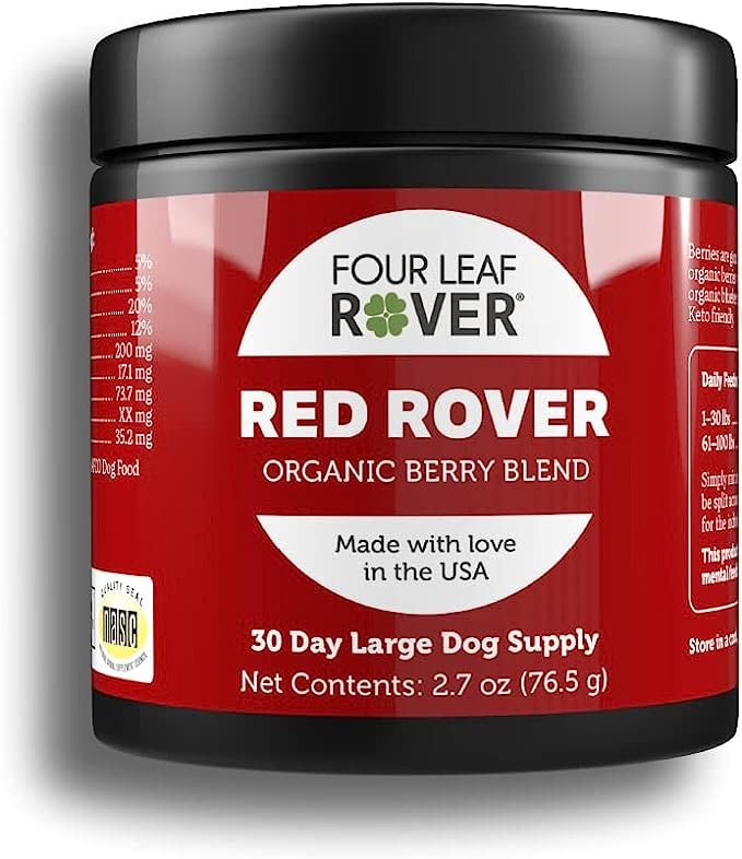 Four Leaf Rover - Red Rover - Organic Berry Blend Dog Prebiotics, Polyphenols, and Antioxidants - 5 to 60 Day Supply, Depending on Dog’s Weight - Vet Formulated - for All Breeds