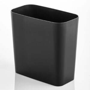 mDesign Small Plastic 1.8 Gallon Trash Can Wastebasket Garbage Bin for Bathroom - Slim Rubbish Waste Bin Trashcan for Master/Guest Bath, Bedroom, Kitchen, Laundry Room, Office, Casi Collection - Black