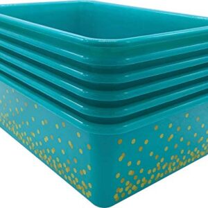 Teal Confetti Large Plastic Storage Bins - 6 Pack