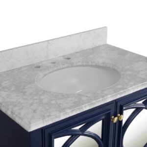 Olivia 36-inch Bathroom Vanity (Carrara/Royal Blue): Includes Royal Blue Cabinet with Authentic Italian Carrara Marble Countertop and White Ceramic Sink