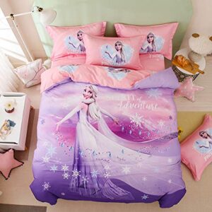 jacoble casa 100% cotton kids bedding set girls purple frozen elsa princesses duvet cover and pillow cases and fitted sheet,4 pieces,queen