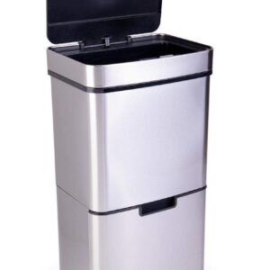 Displays2go 11 Gallon Stainless Steel Trash Bin, Motion Sensor, w/Drawer - Silver (FGETCSS67)