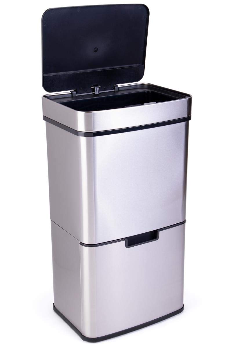 Displays2go 11 Gallon Stainless Steel Trash Bin, Motion Sensor, w/Drawer - Silver (FGETCSS67)