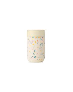 w&p porter travel protective silicone sleeve, 16 ounce terrazzo cream, reusable cup for coffee or tea, portable ceramic mug with bpa-free press-fit lid, dishwasher safe, on-the-go