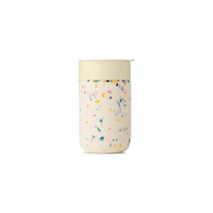 W&P Porter Travel Protective Silicone Sleeve, 16 Ounce Terrazzo Cream, Reusable Cup for Coffee or Tea, Portable Ceramic Mug with BPA-Free Press-Fit Lid, Dishwasher Safe, On-The-Go