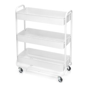 hudson white 3-tier metal rolling cart by simply tidy - multi-functional storage cart for home, office, and kitchen - 1 pack