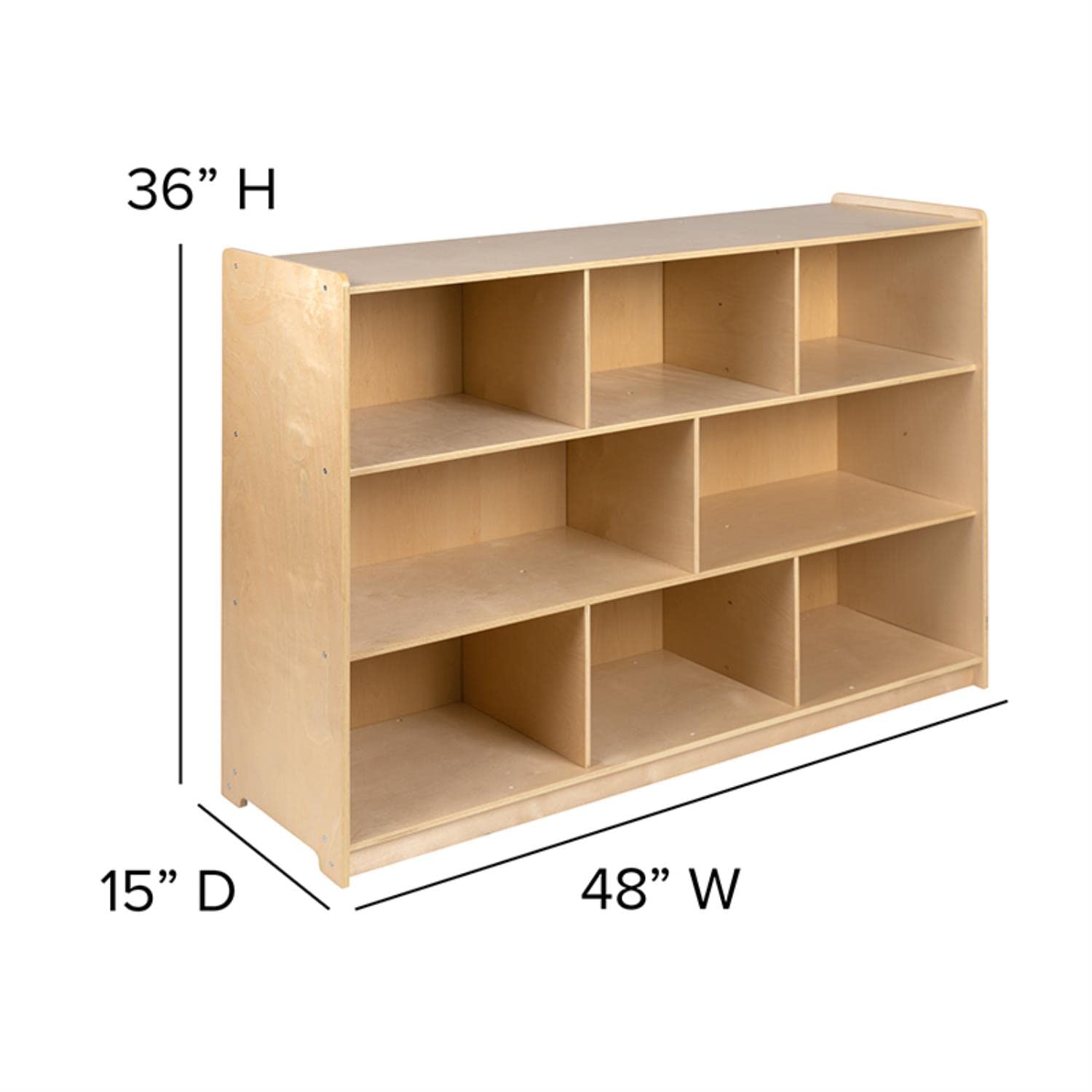 Flash Furniture Wooden 8 Section School Classroom Storage Cabinet for Commercial or Home Use - Safe, Kid Friendly Design - 36" H (Natural)