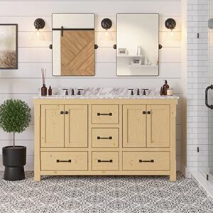 kitchen bath collection tuscany 60-inch double bathroom vanity (carrara/driftwood): includes driftwood cabinet with authentic italian carrara marble countertop and white ceramic sink