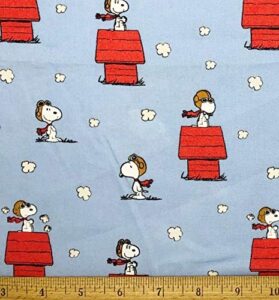 1/2 yard - peanuts snoopy flying with the clouds on sky blue cotton fabric (great for quilting, sewing, craft projects, throw pillows & more) 1/2 yard x 44"