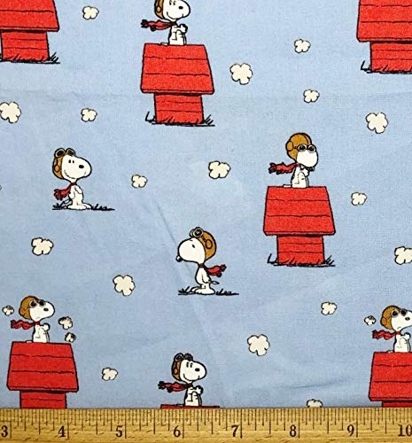 1/2 Yard - Peanuts Snoopy Flying with The Clouds on Sky Blue Cotton Fabric (Great for Quilting, Sewing, Craft Projects, Throw Pillows & More) 1/2 Yard x 44"