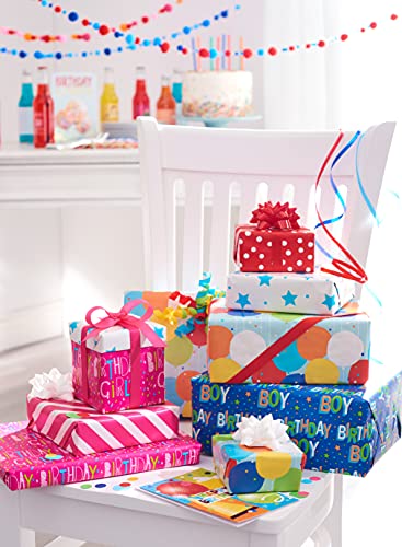 American Greetings Reversible Birthday Wrapping Paper, Stars, Polka Dots, and Balloons (3 Pack, 120 sq. ft)