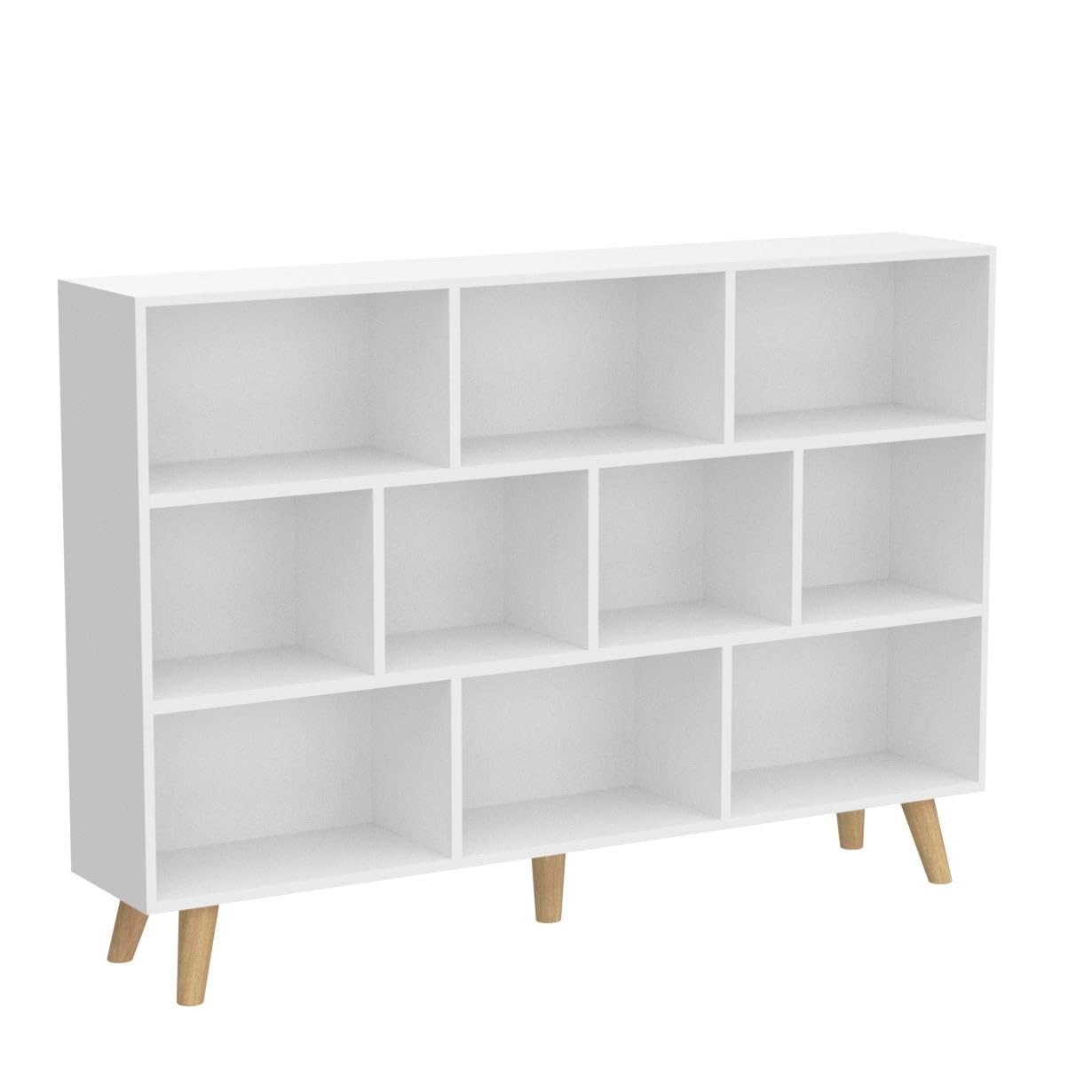 IOTXY Wooden Open Shelf Bookcase - 3-Tier Floor Standing Display Cabinet Rack with Legs, 10 Cubes Bookshelf, Warm White