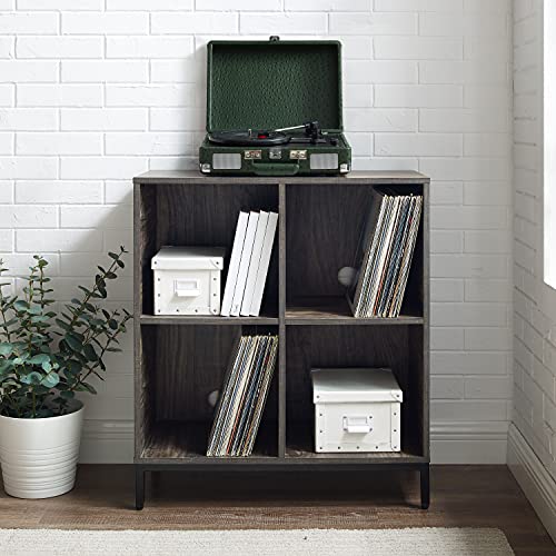 Crosley Furniture Jacobsen Storage Cube Bookcase and Record Player Stand with Vinyl Records Holder, Brown Ash