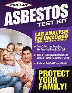 pro-lab asbestos test kit - you collect 2 samples, we analyze them. emailed results within 1 week (5 business days) includes return mailer and expert consultation. lab fee included