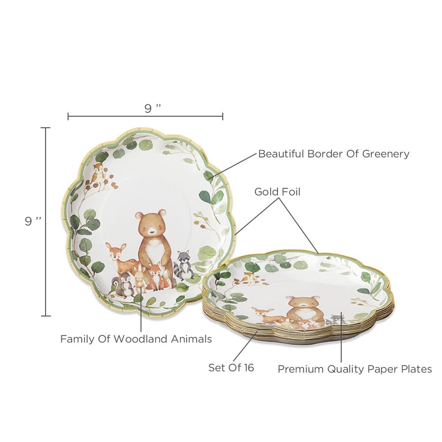 Kate Aspen 64 Pcs Woodland Baby Paper Plates, 9 Inch Heavy Duty Disposable Party Plates, Party Supplies Tableware for Birthday, Wedding, Bridal Shower, Baby Shower, Anniversary Party (Bulk)