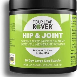 Four Leaf Rover Hip & Joint - Mobility & Joint Support with Glucosamine and Chondroitin for Dogs, 2.4 oz - 22 to 60 Day Supply, Depending on Dog’s Weight - Vet Formulated - Easy to Mix - Delicious