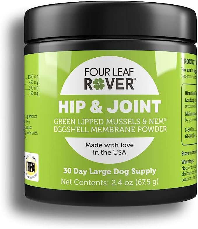 Four Leaf Rover Hip & Joint - Mobility & Joint Support with Glucosamine and Chondroitin for Dogs, 2.4 oz - 22 to 60 Day Supply, Depending on Dog’s Weight - Vet Formulated - Easy to Mix - Delicious