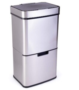 displays2go 11 gallon stainless steel trash bin, motion sensor, w/drawer - silver (fgetcss67)