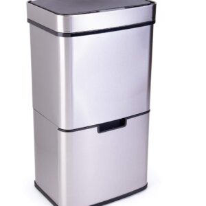 Displays2go 11 Gallon Stainless Steel Trash Bin, Motion Sensor, w/Drawer - Silver (FGETCSS67)