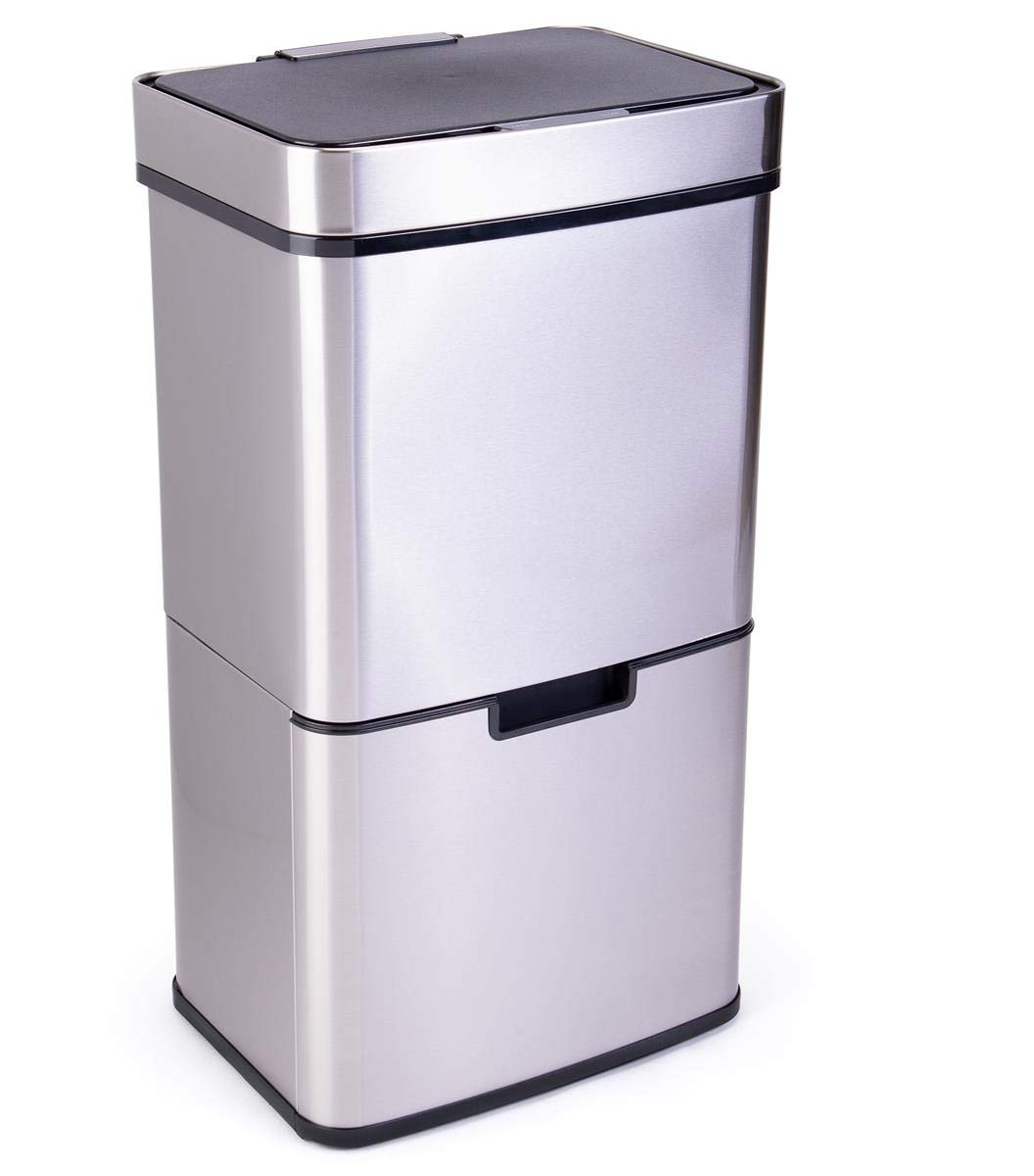 Displays2go 11 Gallon Stainless Steel Trash Bin, Motion Sensor, w/Drawer - Silver (FGETCSS67)