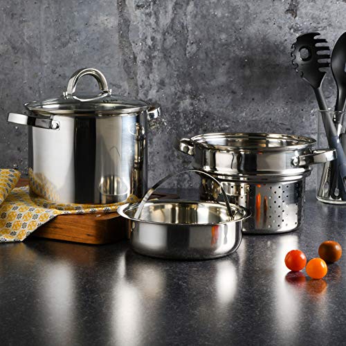 Oster Sangerfield Stainless Steel Cookware 5-Quart Pasta Pot Set w/Steamer, Basket & Lid