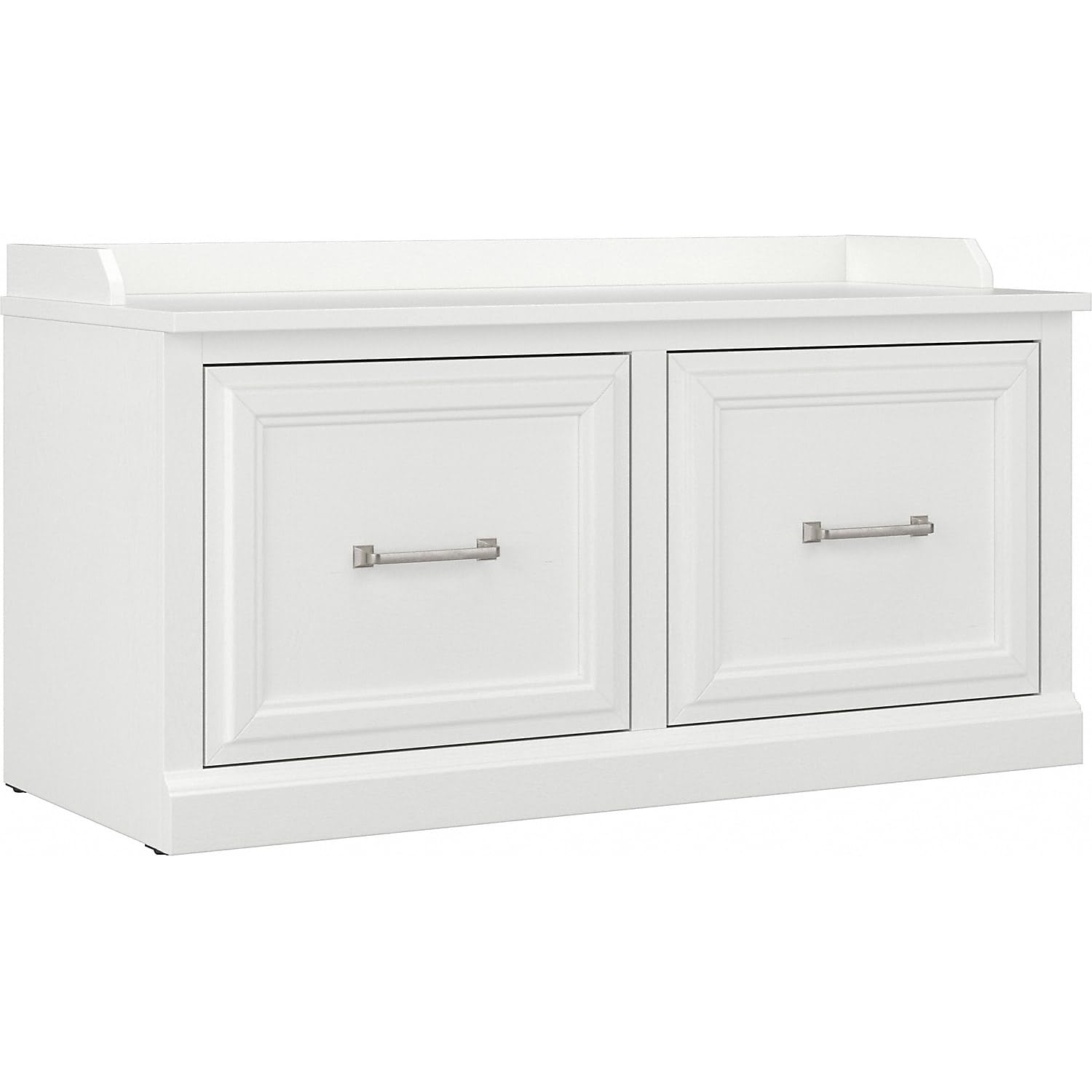 Bush Furniture Woodland 40W Shoe Storage Bench with Doors in White Ash | Footwear Organizer for Home Entryway, Mudroom, and Foyer