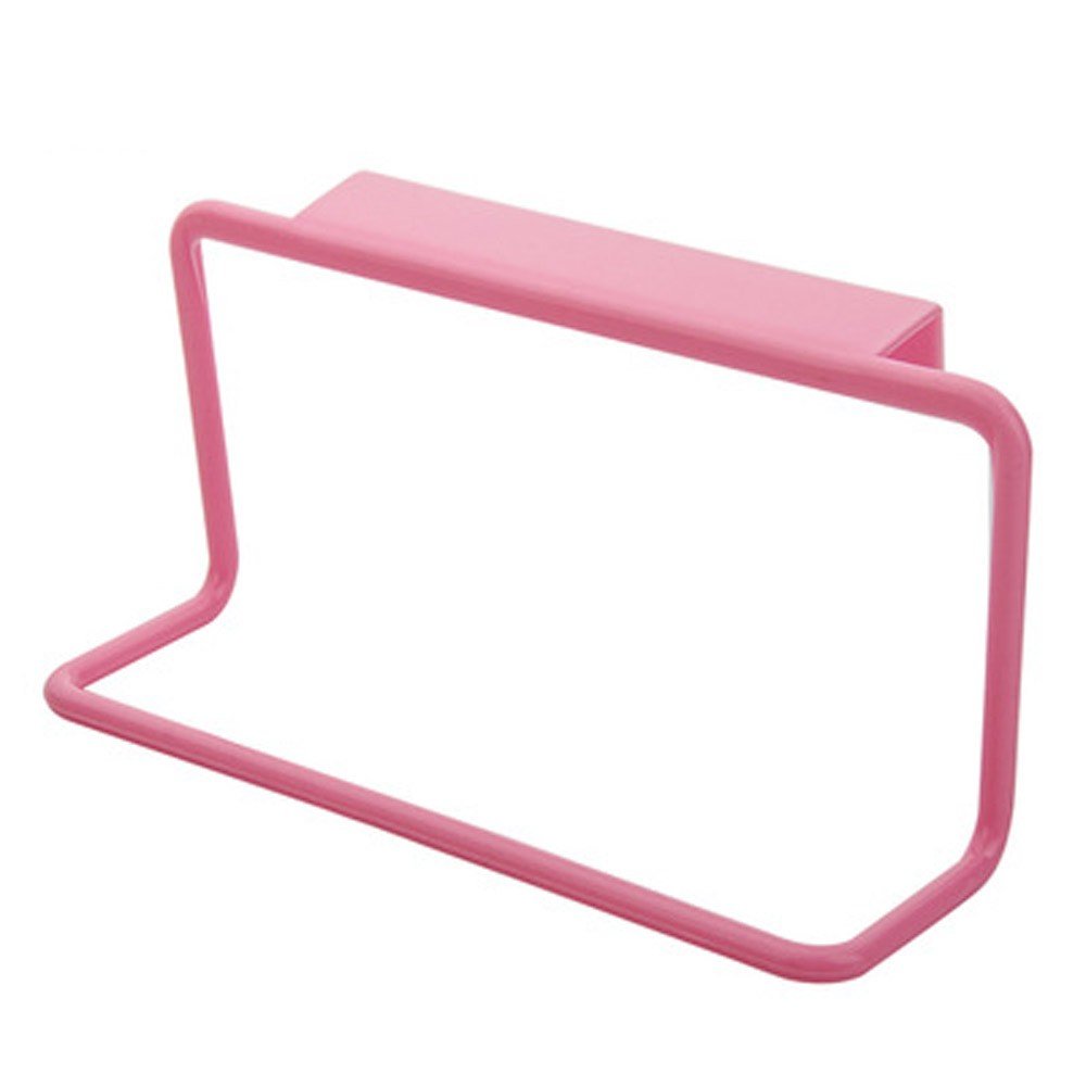 2 PCS Towel Rack, Hanging Holder Organizer | Towel Bar Rack for Kitchen Bathroom | Over The Door Cabinet Cupboard Hanger | Plastic Non-Marking Dishcloth Hanging Holder (Pink)