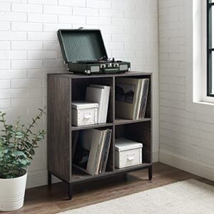 Crosley Furniture Jacobsen Storage Cube Bookcase and Record Player Stand with Vinyl Records Holder, Brown Ash