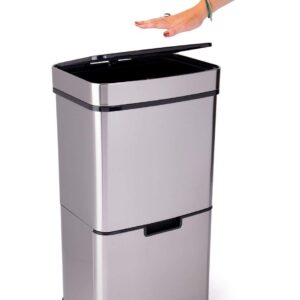 Displays2go 11 Gallon Stainless Steel Trash Bin, Motion Sensor, w/Drawer - Silver (FGETCSS67)