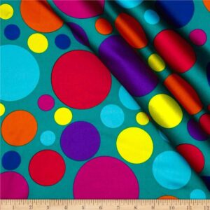 new creations fabric & foam inc, 60" wide 100% polyester multi color polka dot soft charmeuse satin fabric (multi color dot on teal, 3 yards)