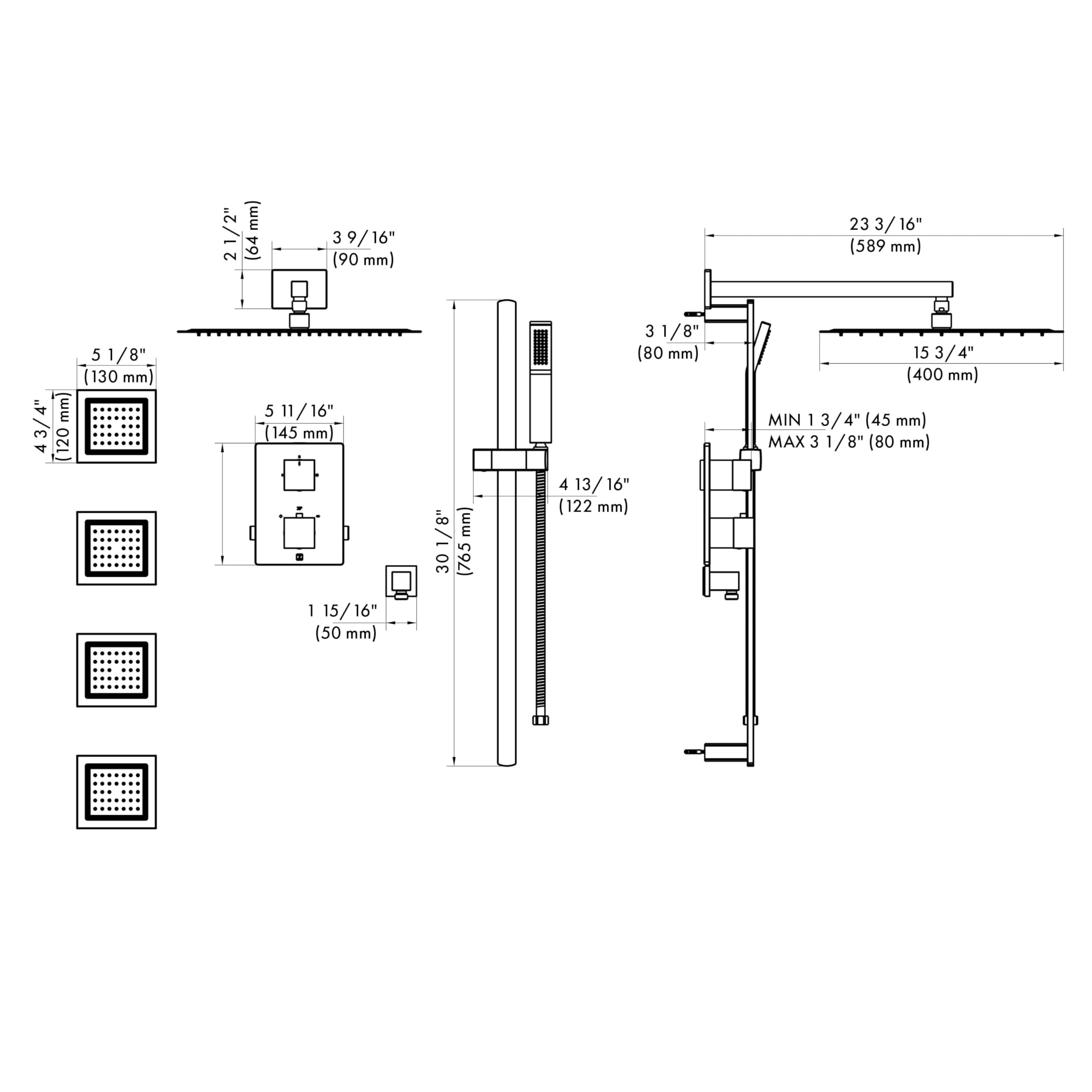 ZLINE Crystal Bay Thermostatic Shower System with Body Jets in Brushed Nickel (CBY-SHS-T3-BN)