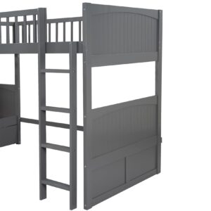 Triple Bunk Beds, L-Shaped Bunk Bed for 3 with Drawers,Twin Over Twin Wood Bunk Bed and Loft Bed with Storage for Kids, Boys, Girls, Teens, Adults, Gray