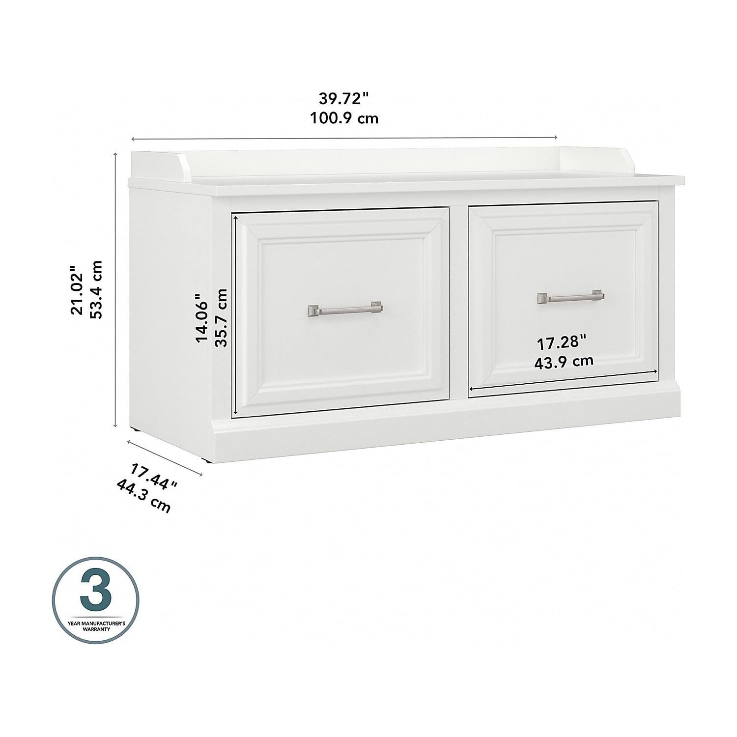 Bush Furniture Woodland 40W Shoe Storage Bench with Doors in White Ash | Footwear Organizer for Home Entryway, Mudroom, and Foyer