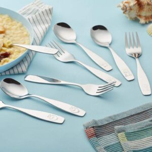 ANNOVA Kids Silverware Children's Safe Flatware Set Stainless Steel - 12 x Children Dinner Spoons, Toddler Utensils, Metal Cutlery Set for LunchBox (Engraved Dog Bunny) (Stainless Steel, 12 Spoons)