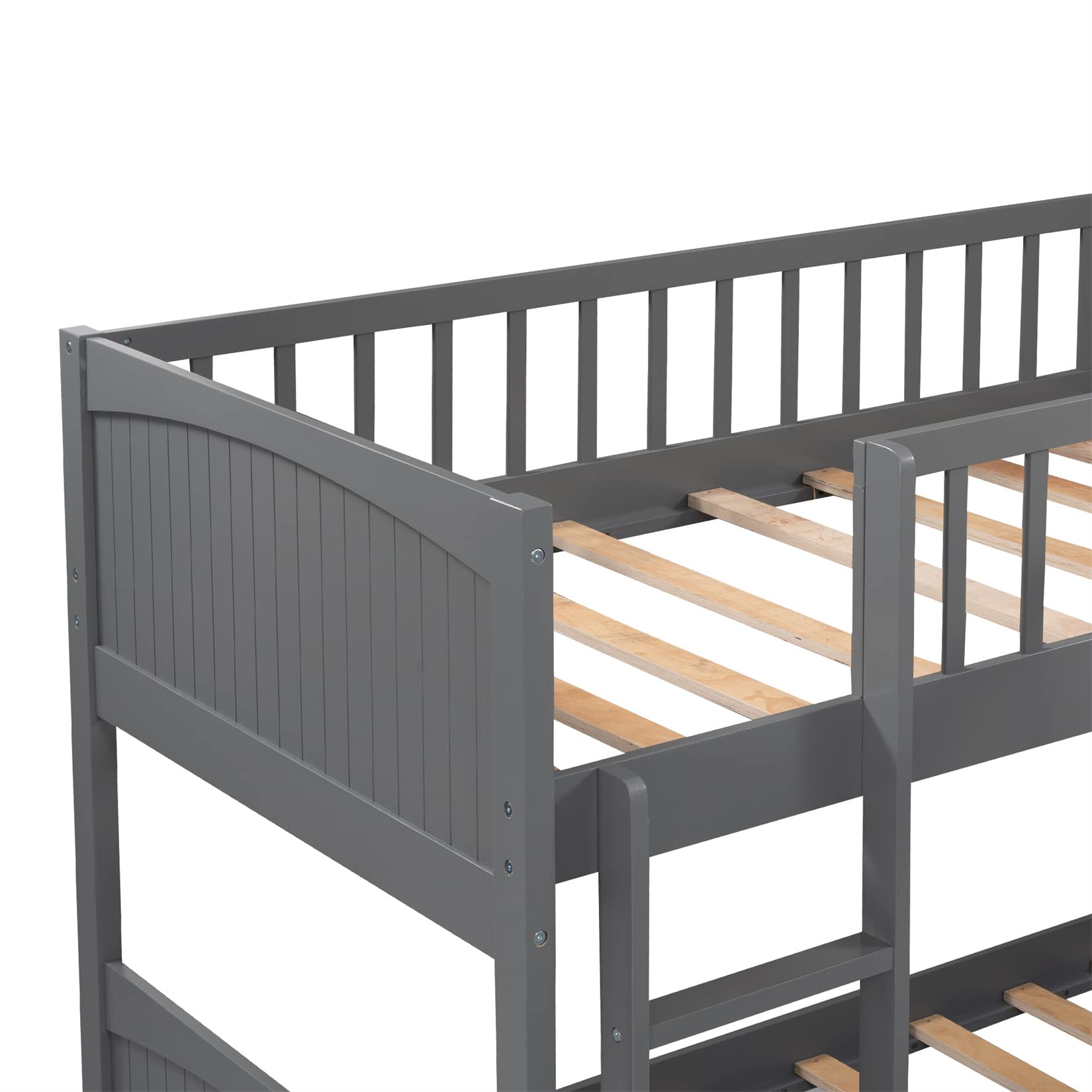 Triple Bunk Beds, L-Shaped Bunk Bed for 3 with Drawers,Twin Over Twin Wood Bunk Bed and Loft Bed with Storage for Kids, Boys, Girls, Teens, Adults, Gray