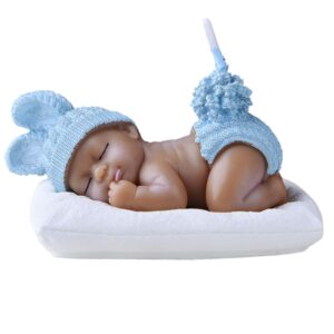 ilikepar birthday candle brown sleeping baby cake topper candle for party baby shower and wedding (blue)