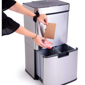 Displays2go 11 Gallon Stainless Steel Trash Bin, Motion Sensor, w/Drawer - Silver (FGETCSS67)