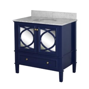 Olivia 36-inch Bathroom Vanity (Carrara/Royal Blue): Includes Royal Blue Cabinet with Authentic Italian Carrara Marble Countertop and White Ceramic Sink