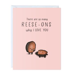 aly lou cute anniversary card, birthday card for her him/girlfriend wife/husband boyfriend, friendship thank you kawaii greeting card (there are so many reese-ons why i love you)