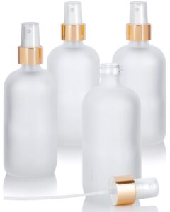 juvitus 8 oz / 240 ml frosted clear glass boston round bottle with gold fine mist spray (4 pack)