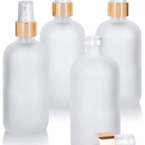 JUVITUS 8 oz / 240 ml Frosted Clear Glass Boston Round Bottle with Gold Fine Mist Spray (4 pack)