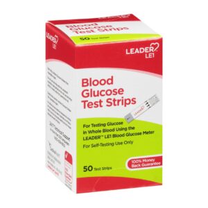 leader blood glucose test strips for diabetes, no-coding, fast, accurate results, use with leader blood sugar monitoring system, 50 diabetic test strips