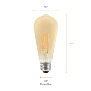 SYLVANIA LED Vintage Filament ST19 Light Bulb, 60W Equivalent, Efficient 7W, Medium Base, 650 Lumens, Dimmable, 2175K, Amber Glow - 4 Pack (40329)