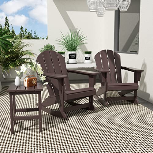 WO Home Furniture Patio Rocking Chair Set of 3 PCS Classic Outdoor Adirondack Rocker Chairs & Table (Dark Brown)