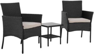 fdw patio furniture sets,3 pieces outdoor wicker bistro set rattan chair conversation sets with coffee table for yard/backyard lawn porch poolside balcony,black