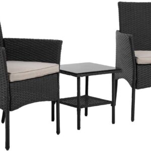 FDW Patio Furniture Sets,3 Pieces Outdoor Wicker Bistro Set Rattan Chair Conversation Sets with Coffee Table for Yard/Backyard Lawn Porch Poolside Balcony,Black